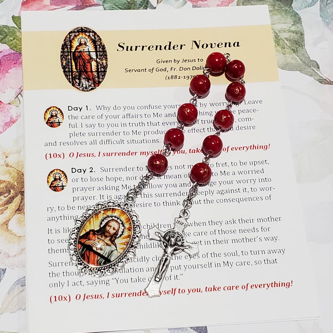 SURRENDER Novena Chaplet, Red Accented Glass Beads, Glass Inlay ...