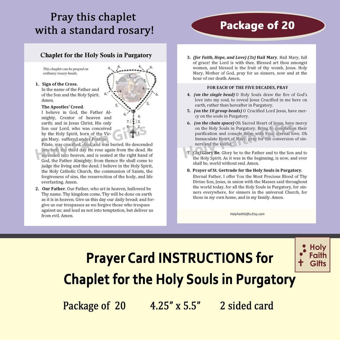 Chaplet for the Holy Souls in Purgatory Prayer Card Instructions, (20 ...