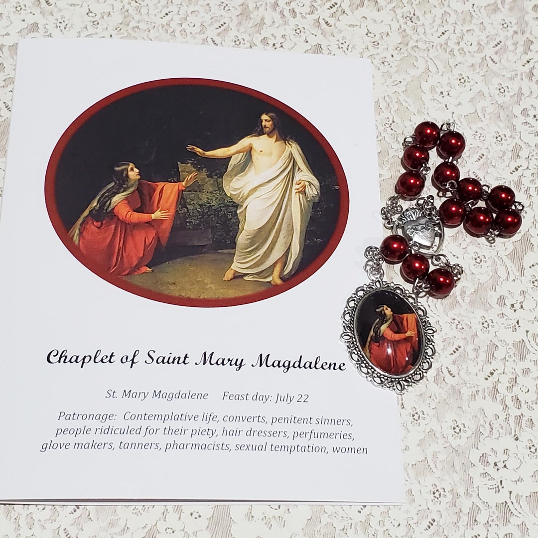 St. Mary Magdalene Chaplet, Czech Dark Red Pearl Glass Beads, Glass ...
