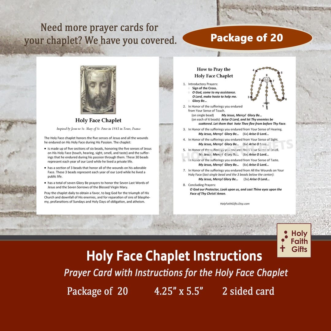 HOLY FACE of Jesus Chaplet Instructions Prayer Card (20 Pack), Holy ...