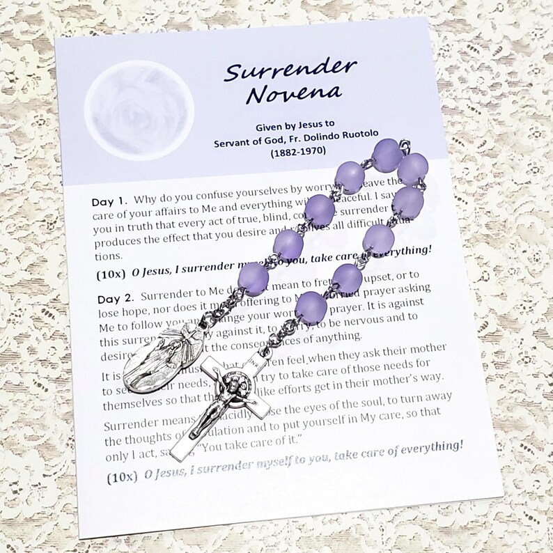 SURRENDER Novena Chaplet, Pale Purple Frosted Glass Beads, W ...