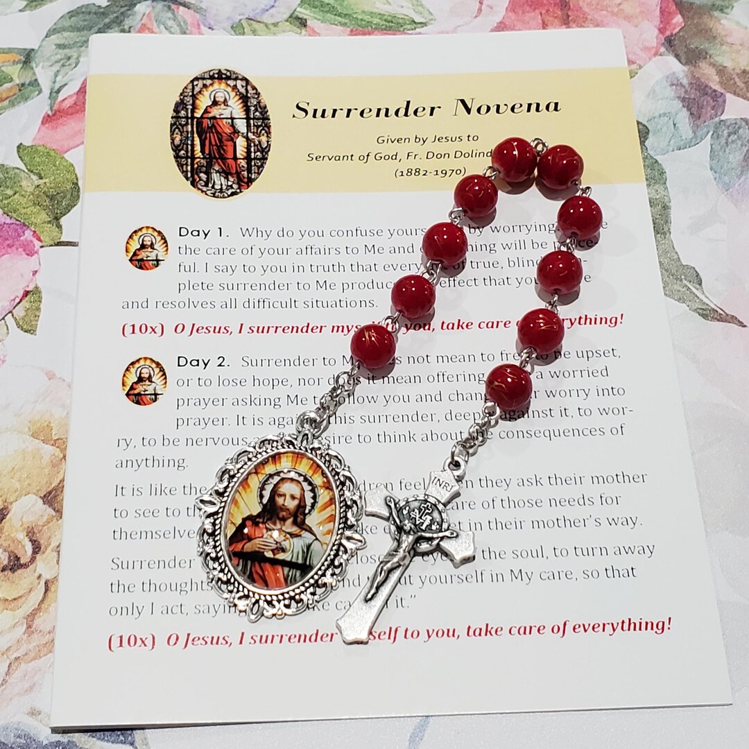 SURRENDER Novena Chaplet, Red Accented Glass Beads, Medallion ...