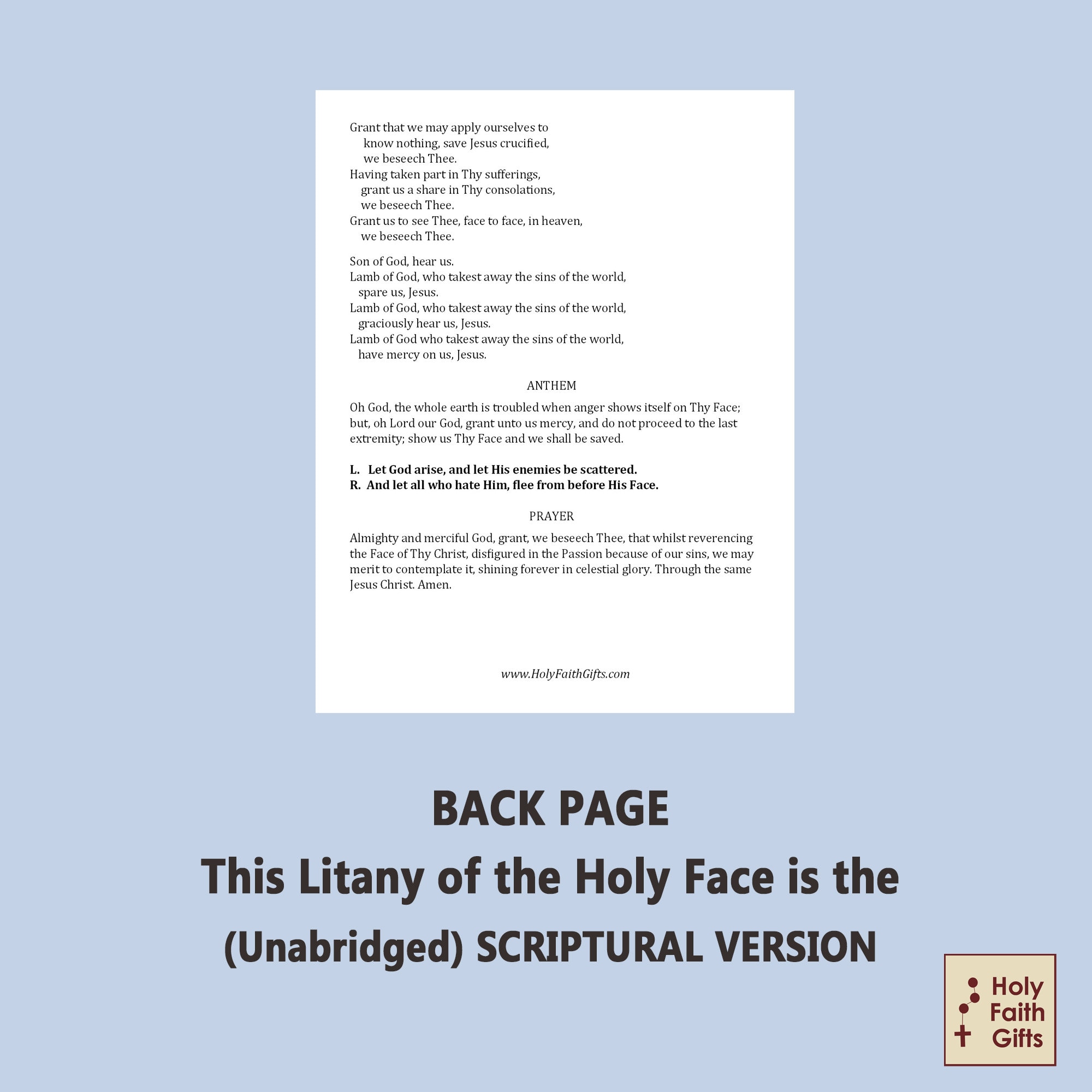 Litany of the Holy Face SCRIPTURAL VERSION Prayer Card 10 Pack: Full ...