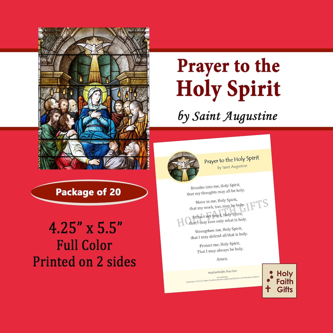 PRAYER to the HOLY SPIRIT Prayer Card by St. Augustine, (20 Pack), 2 ...
