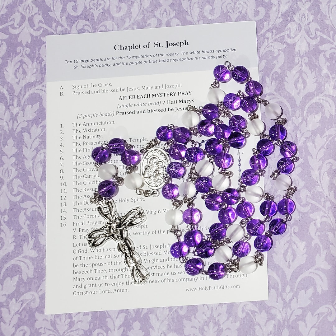 St. JOSEPH CHAPLET Clear Purple Glass Beads Silver Tone - Etsy