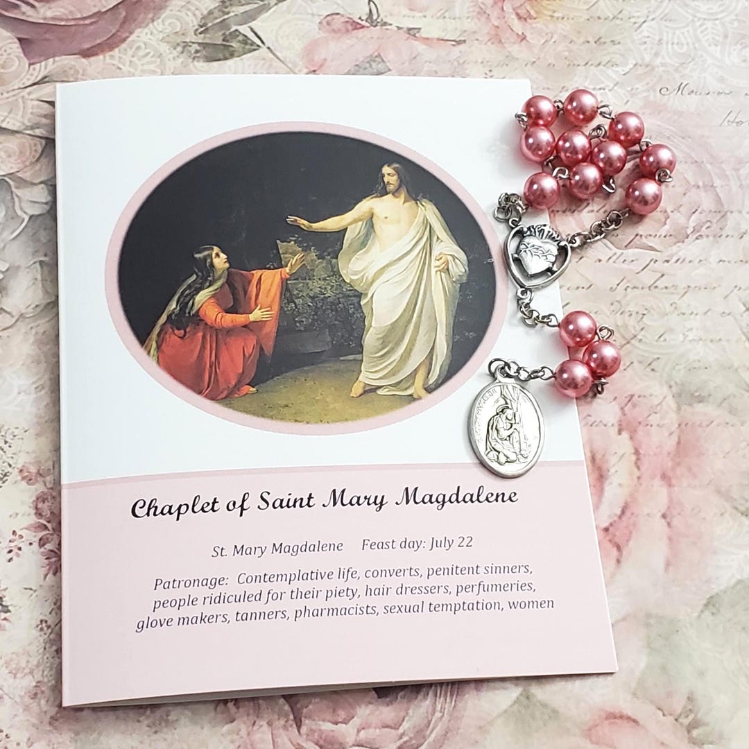 St. Mary Magdalene Chaplet, Czech Rose Pink Pearl Glass Beads, With ...
