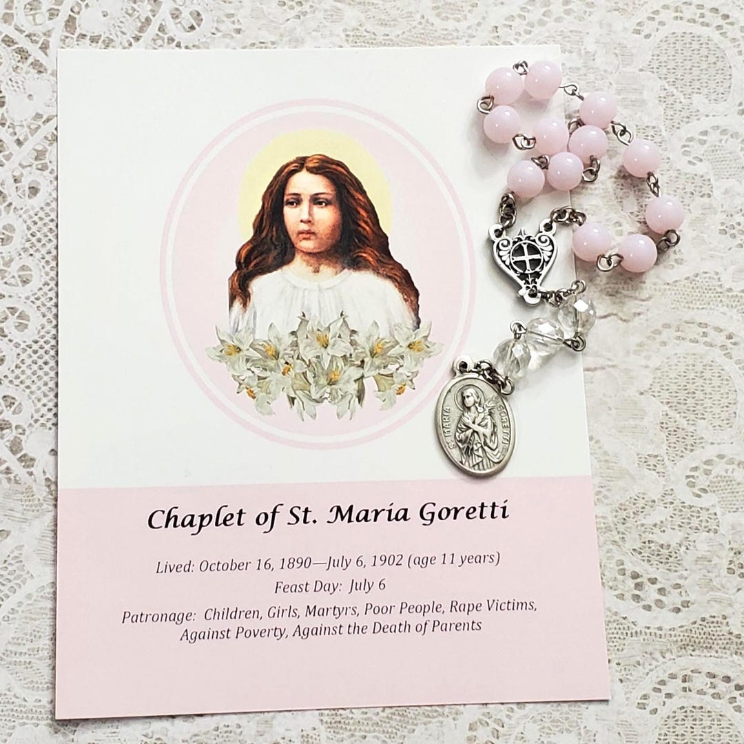 St. Maria Goretti Chaplet, Milky Pink Glass Beads, Chaplet of St. Maria ...