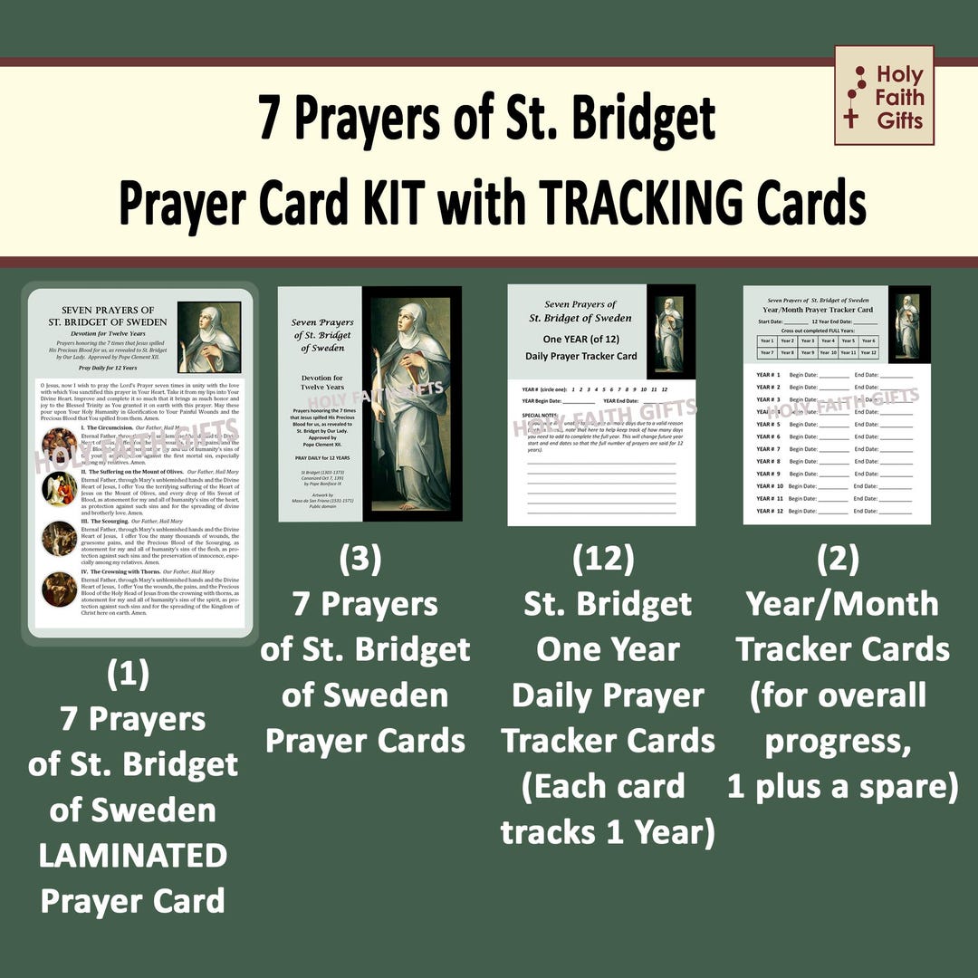 7 Prayers of St. Bridget Prayer Card Kit, With 12-year Trackers - Etsy