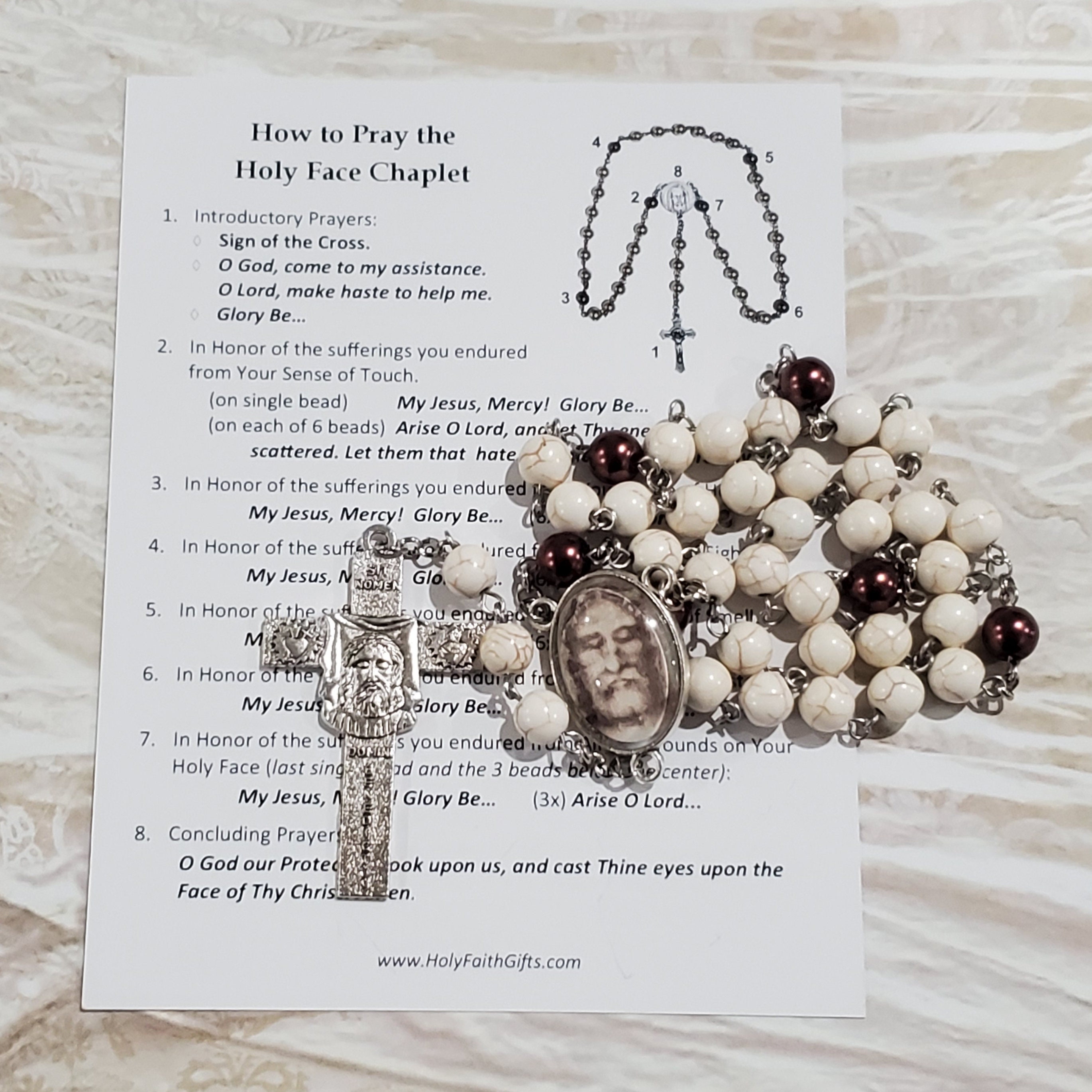 HOLY FACE of Jesus Chaplet, Shroud Image Glass Inlay Center, Natural ...