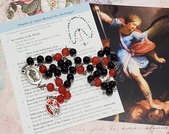 ST MICHAEL the ARCHANGEL Chaplet Pearlized Champagne Glass Beads, Silver Components, With ...