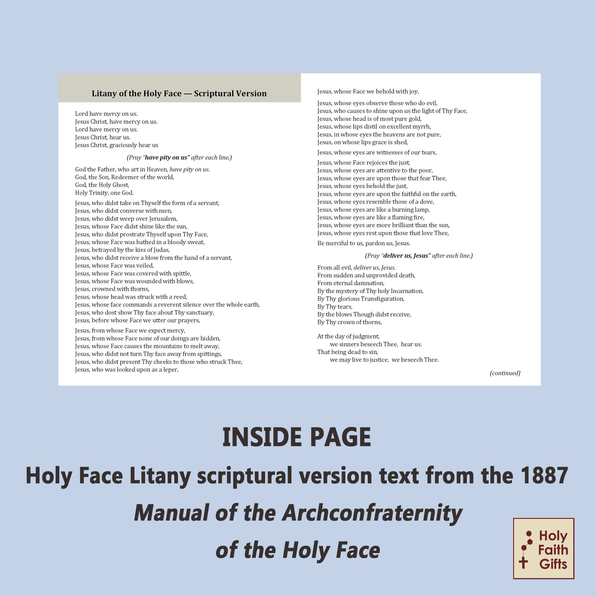 Litany of the Holy Face SCRIPTURAL VERSION - Prayer Card (10 Pack ...