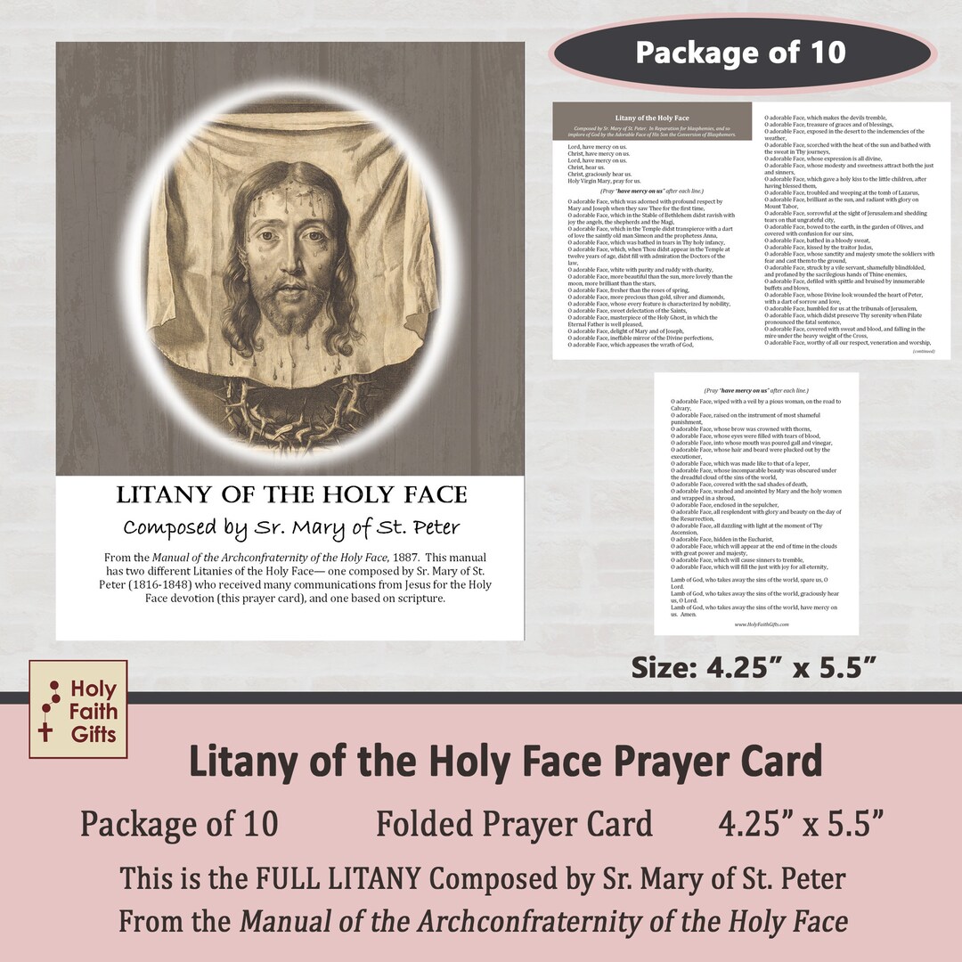 Litany of the Holy Face by Sr. Mary of St. Peter- Prayer Card (10 Pack ...