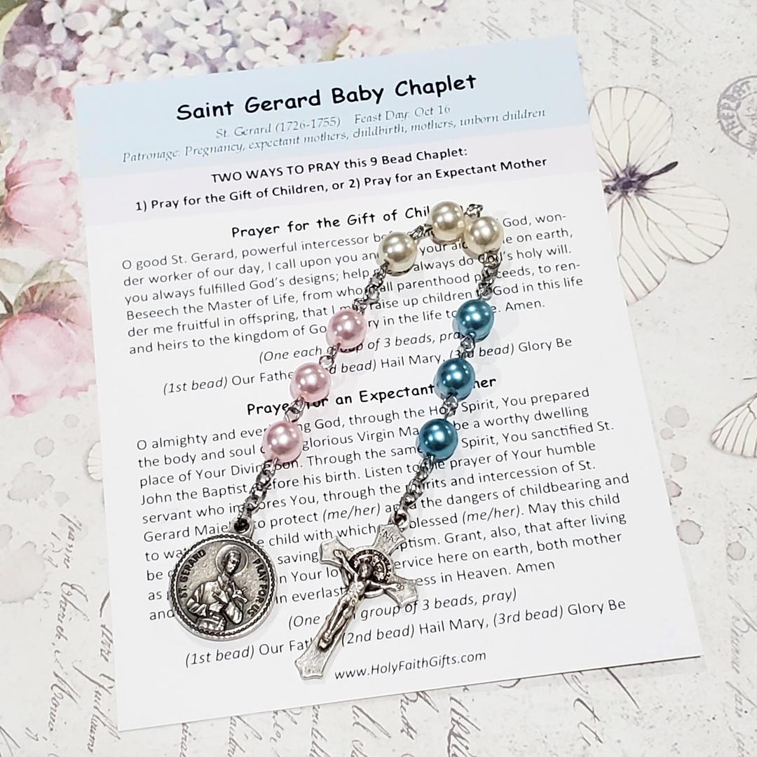 SAINT GERARD Baby Chaplet, Blue/pink/cream Glass Pearl Beads, Chaplet ...