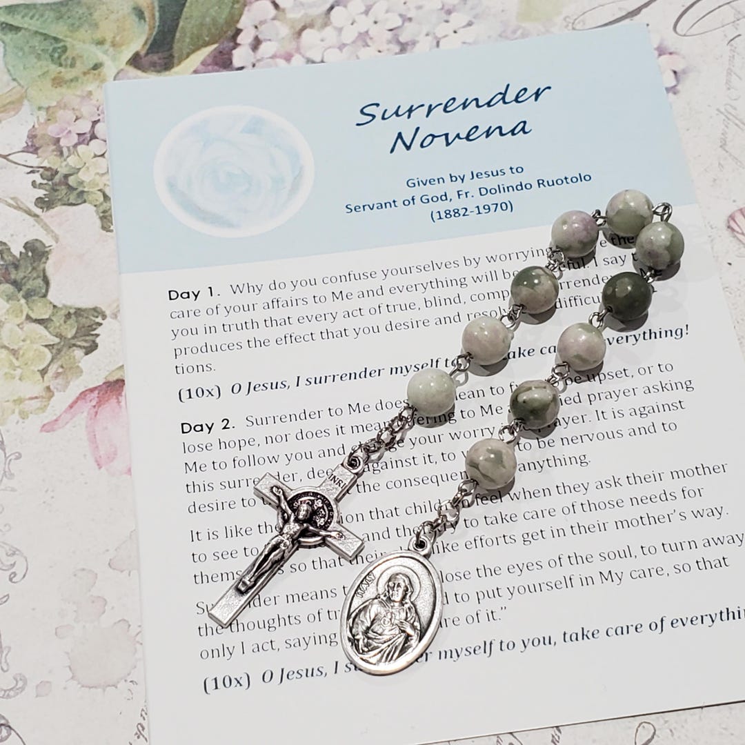 SURRENDER Novena Chaplet, Natural Peace Jade Beads, W/prayer Card ...