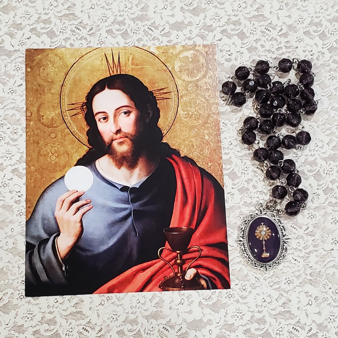 BLESSED SACRAMENT Chaplet, Dark Purple Faceted Glass Beads, Inlay ...
