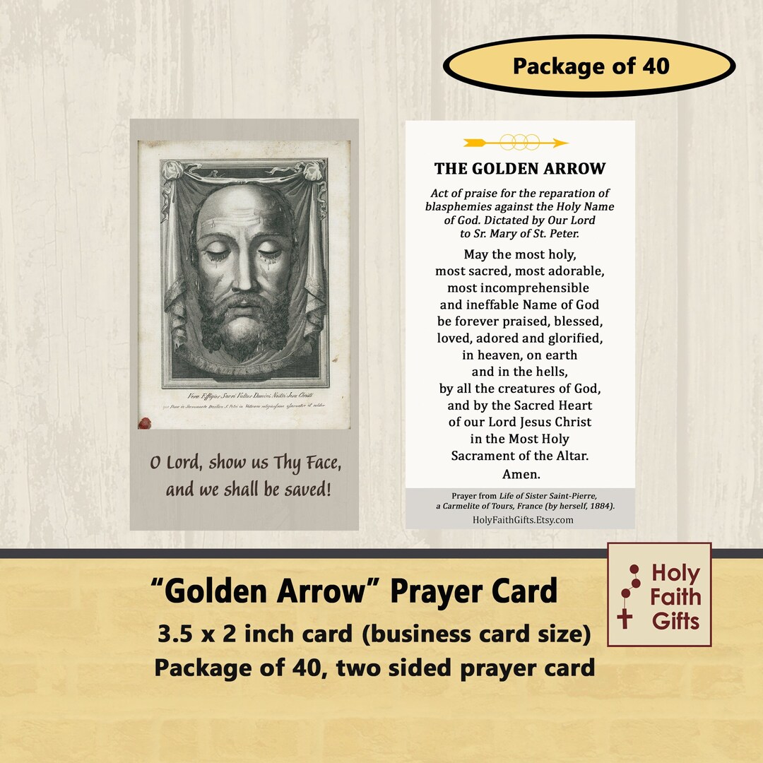 HOLY FACE Golden Arrow Prayer Card, (40 Pack, Business Card Size ...