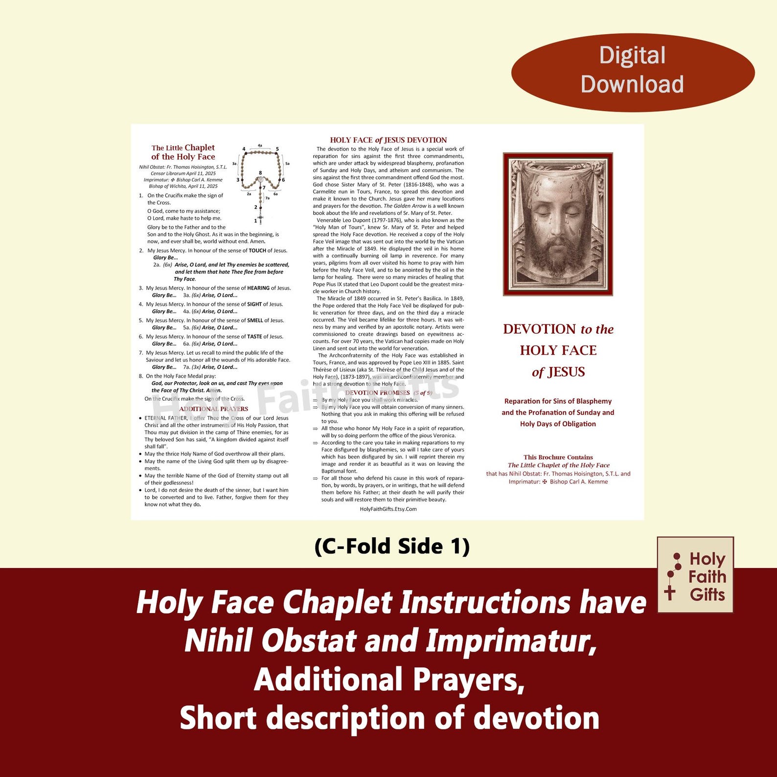 HOLY FACE Prayer Brochure W/imprimatur Version of the Holy Face Chaplet ...
