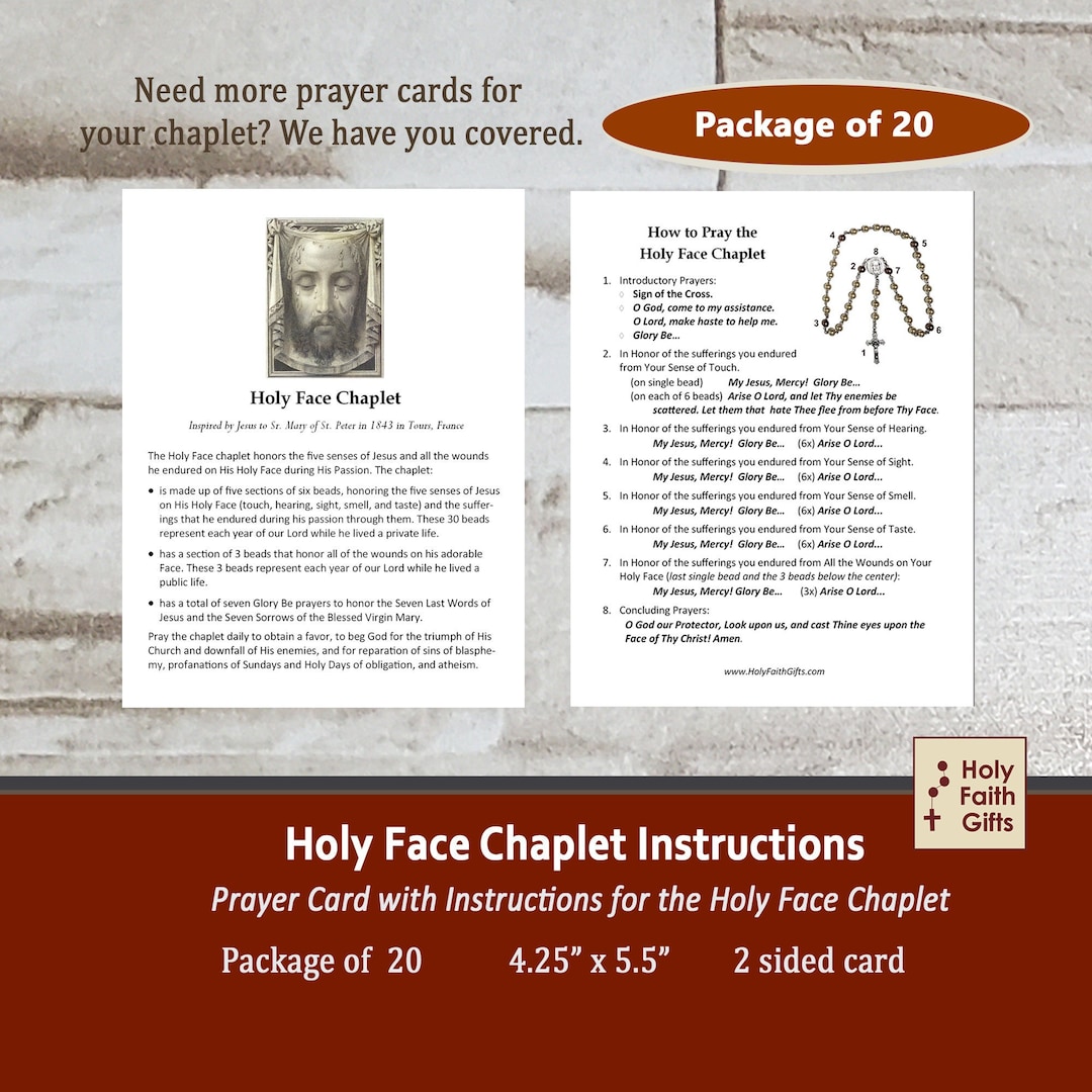 HOLY FACE of Jesus Chaplet Instructions Prayer Card 20 Pack, Holy Face ...