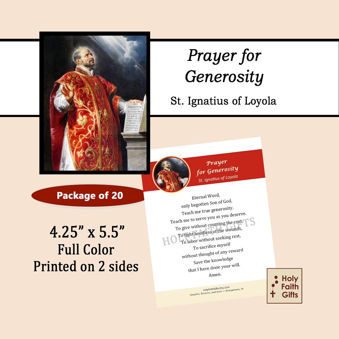Prayer for Generosity Prayer Card, St. Ignatius of Loyola, (20 Pack), 2 ...