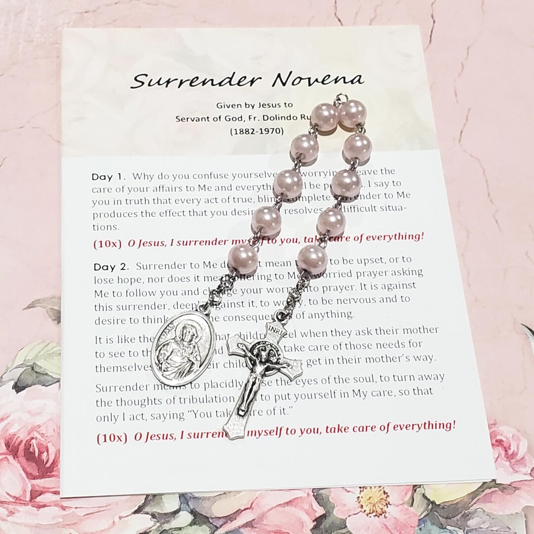 SURRENDER Novena Chaplet, Soft Pink Glass Pearl Beads, W/prayer Card ...