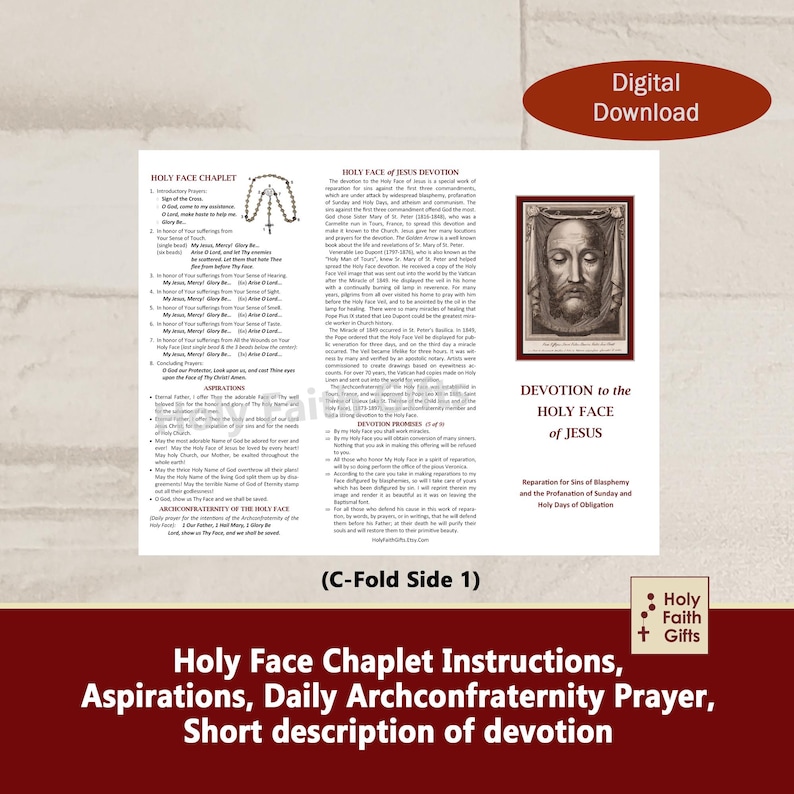 HOLY FACE Prayer Brochure, Digital Download, Letter C-fold Brochure ...