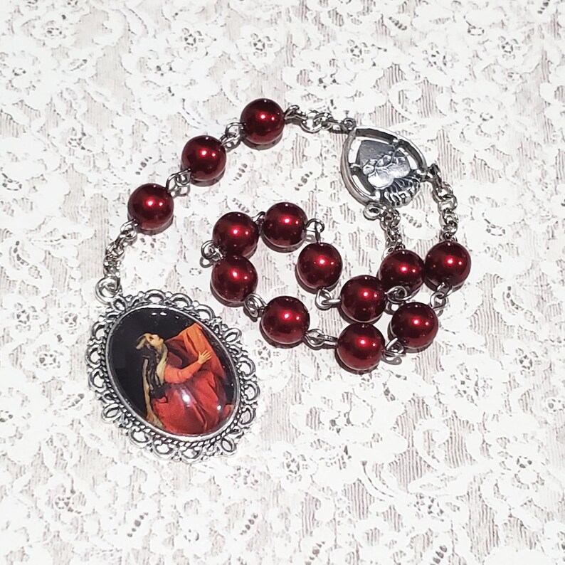 St. Mary Magdalene Chaplet, Czech Dark Red Pearl Glass Beads, Glass ...