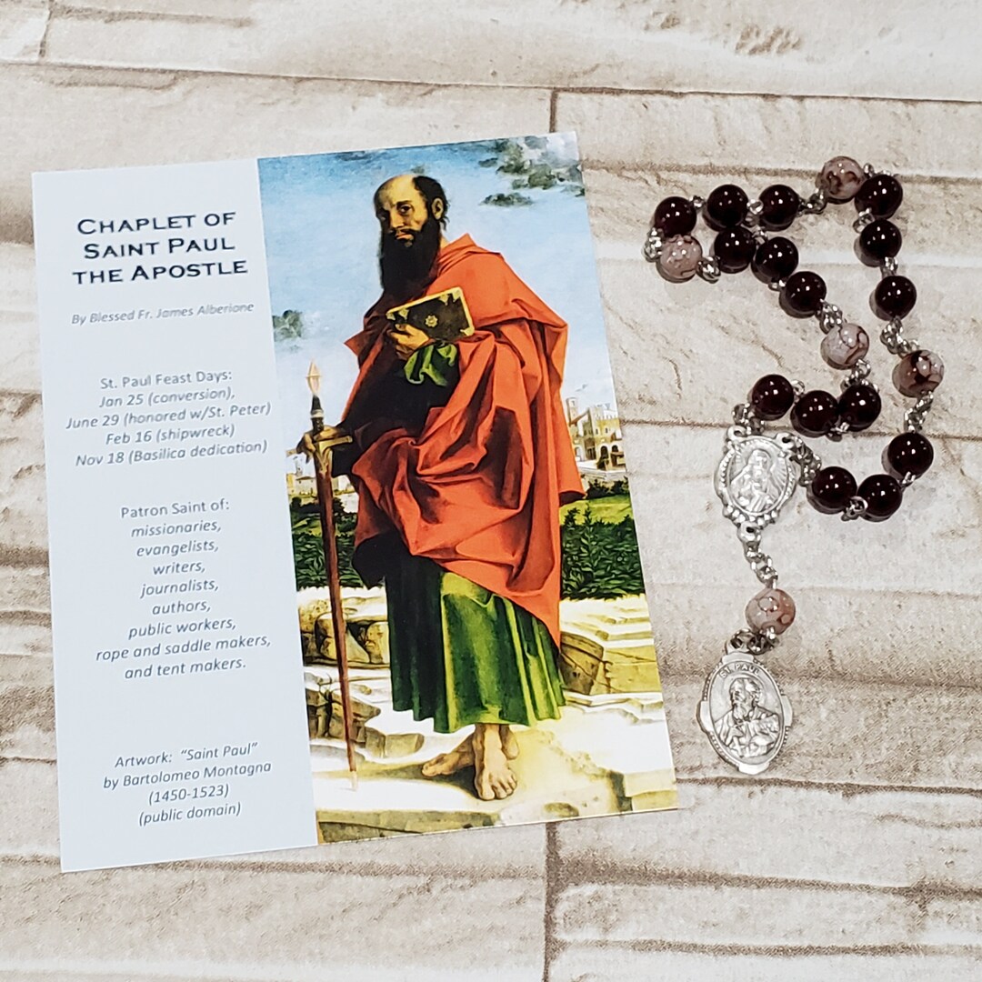 SAINT PAUL the Apostle Chaplet, Shiny Brown Glass Beads, Silver Tone, W ...
