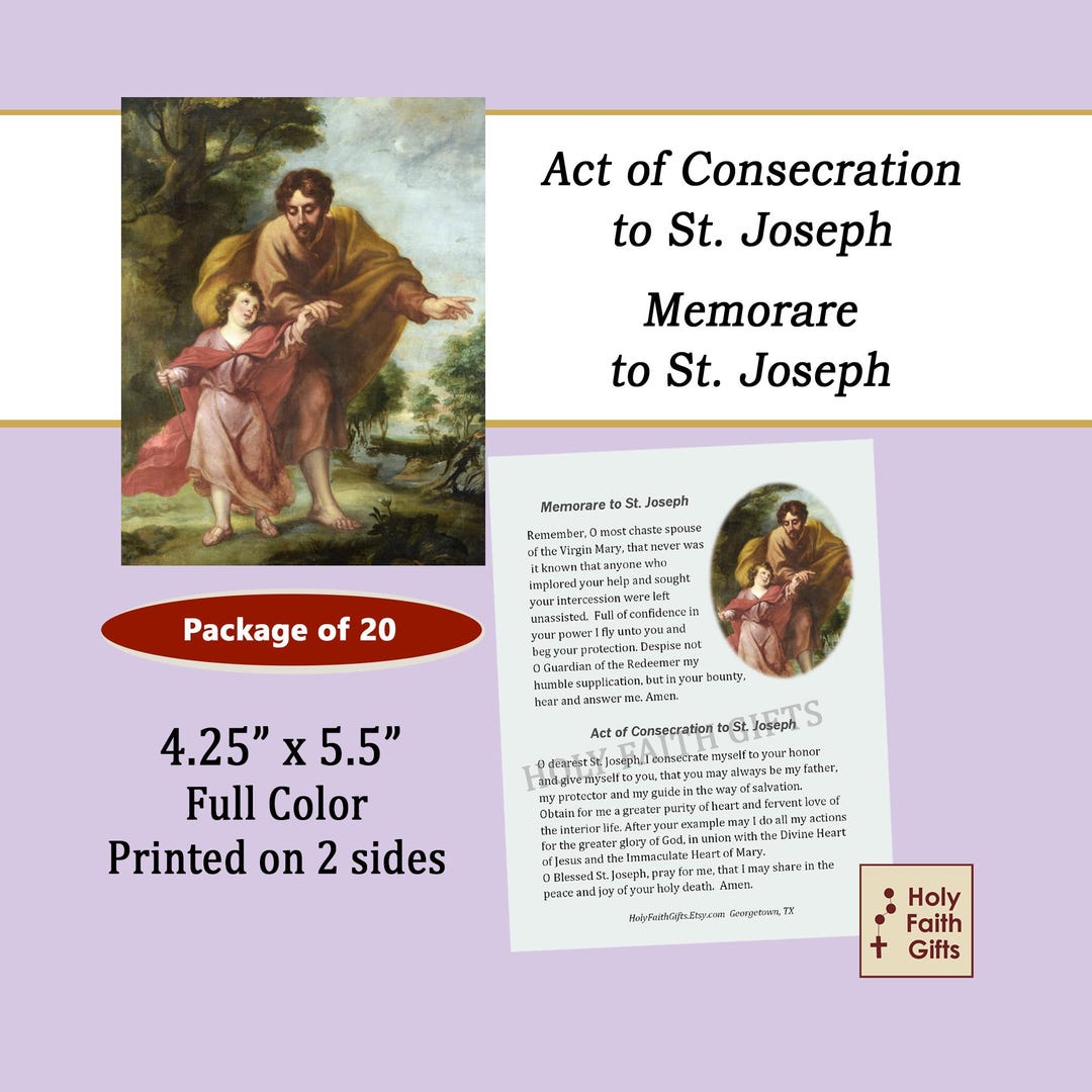 St Joseph Prayer Cards, Memorare to St. Joseph and Act of Consecration ...