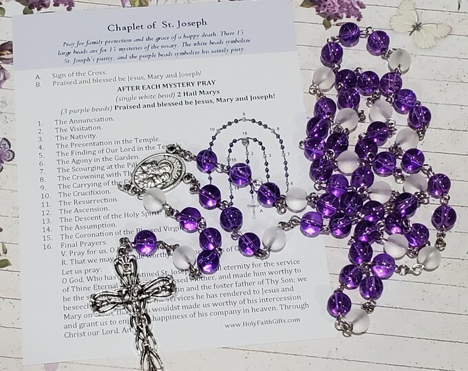 St. Joseph Chaplet Blue Plastic Beads on Chain Saint Joseph Rosary ...