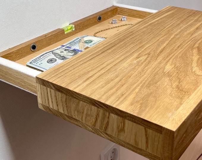 Rustic Oak Floating Shelf With Secret Storage, Compact Wall Organizer ...