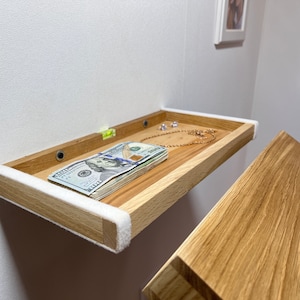 Rustic Oak Floating Shelf With Secret Storage, Compact Wall Organizer ...