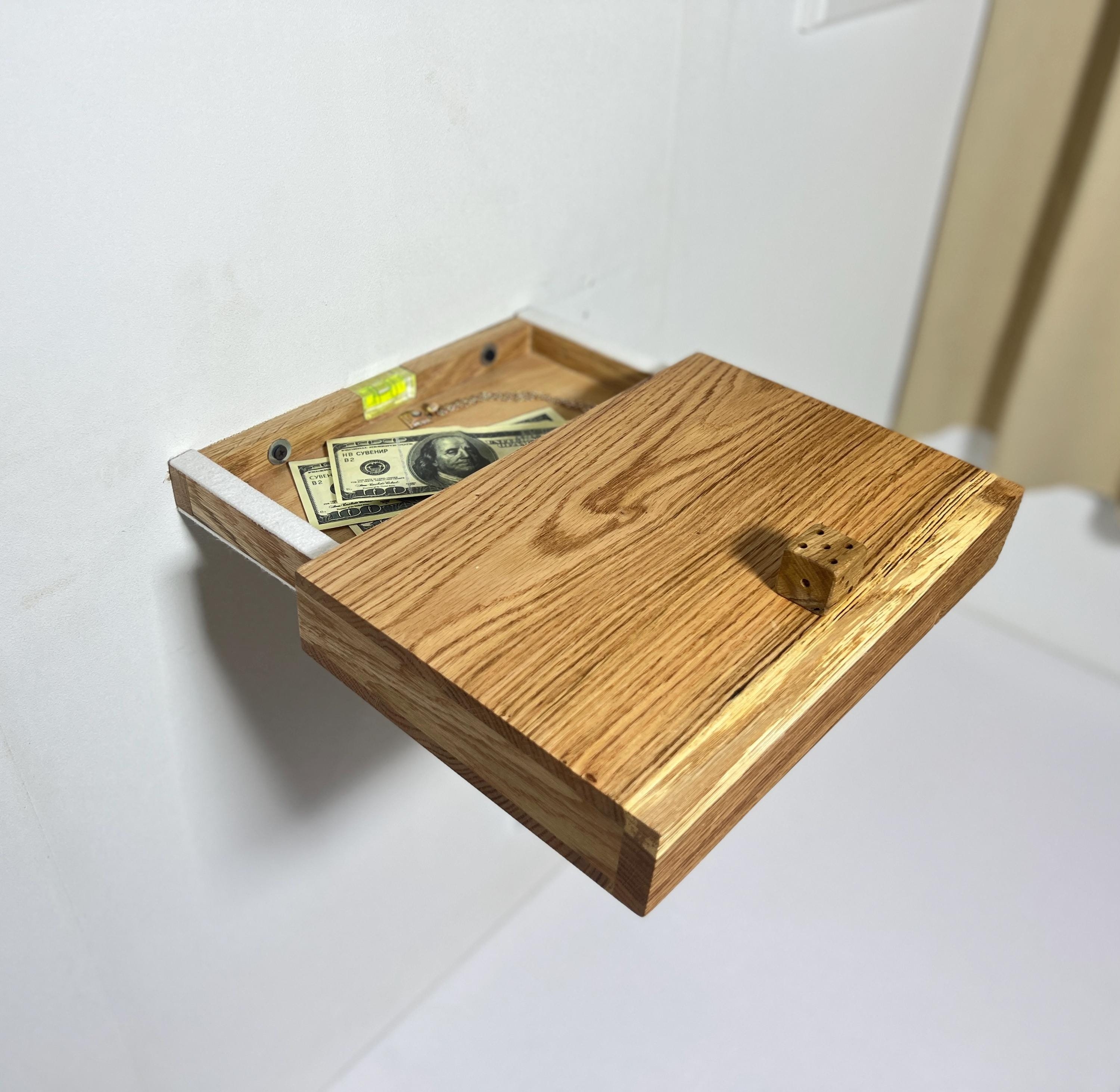 Oak Wall Hidden Shelf With Secret Drawer and Magnet Key | Hidden ...