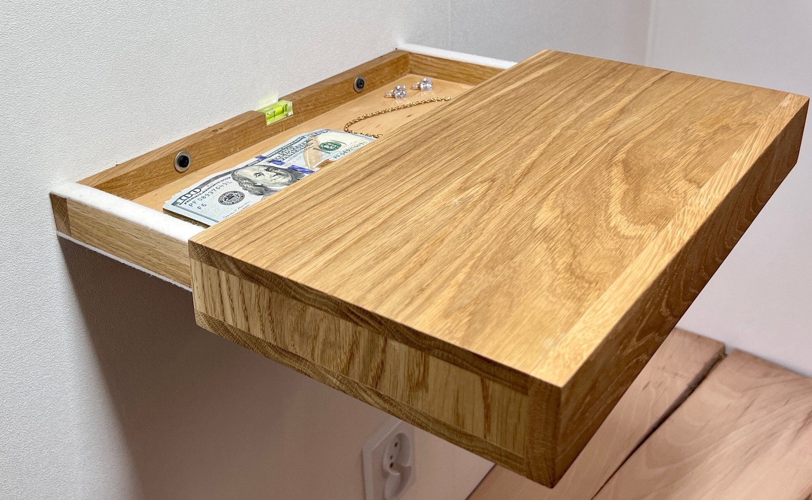 Rustic Oak Floating Shelf With Secret Storage, Compact Wall Organizer ...