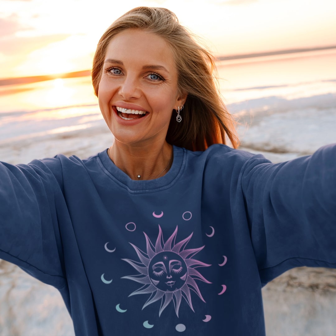 Boho Sun + Moon Graphic Design Shirt, Moon Phases Astrology Sweatshirt ...