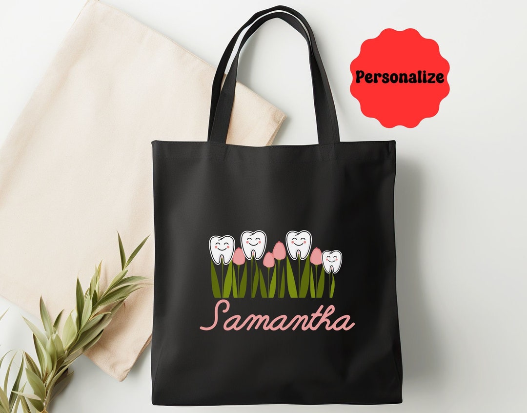 Custom Dental Tote Bag, Floral Dentist Tote Bag, Dental Assistant ...