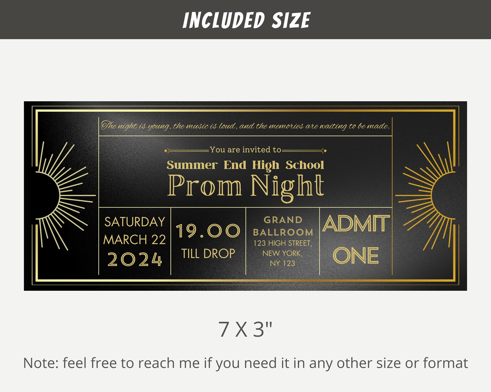 Editable Black Gold Prom Night Ticket Template, Homecoming and ...