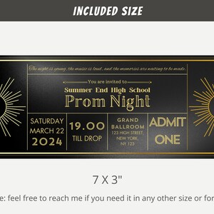 Editable Black Gold Prom Night Ticket Template, Homecoming and ...