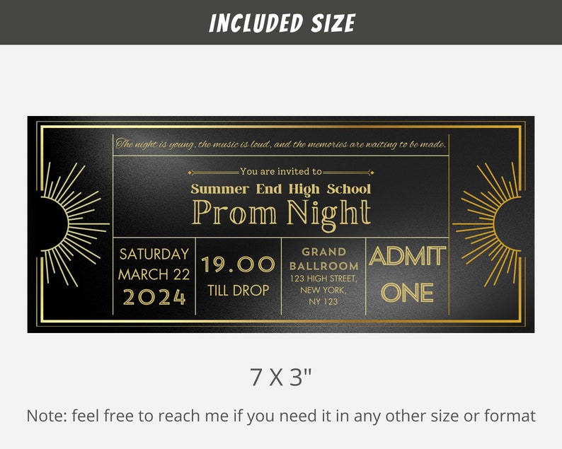 Editable Black Gold Prom Night Ticket Template, Homecoming and ...