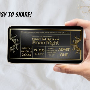 Editable Black Gold Prom Night Ticket Template, Homecoming and ...