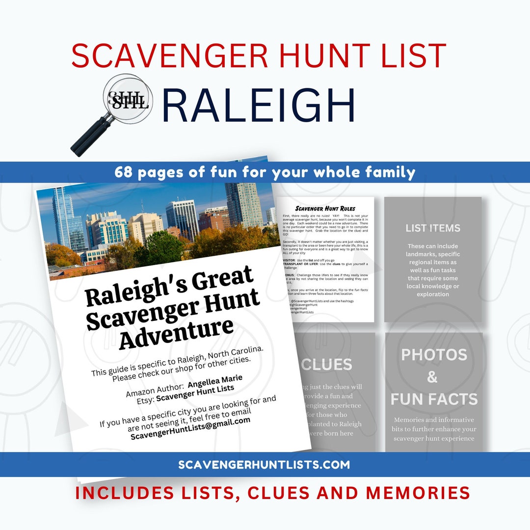City SCAVENGER HUNT LIST for Raleigh North Carolina, Girls Night Out ...