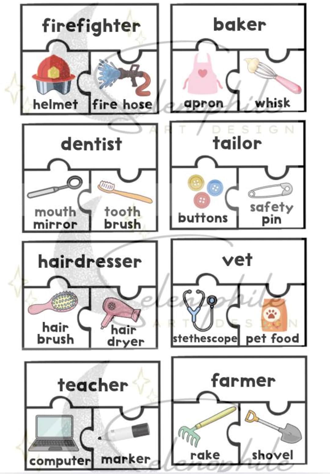 Jobs Matching Puzzle | Professions & Tools Game (digital Download) - Etsy