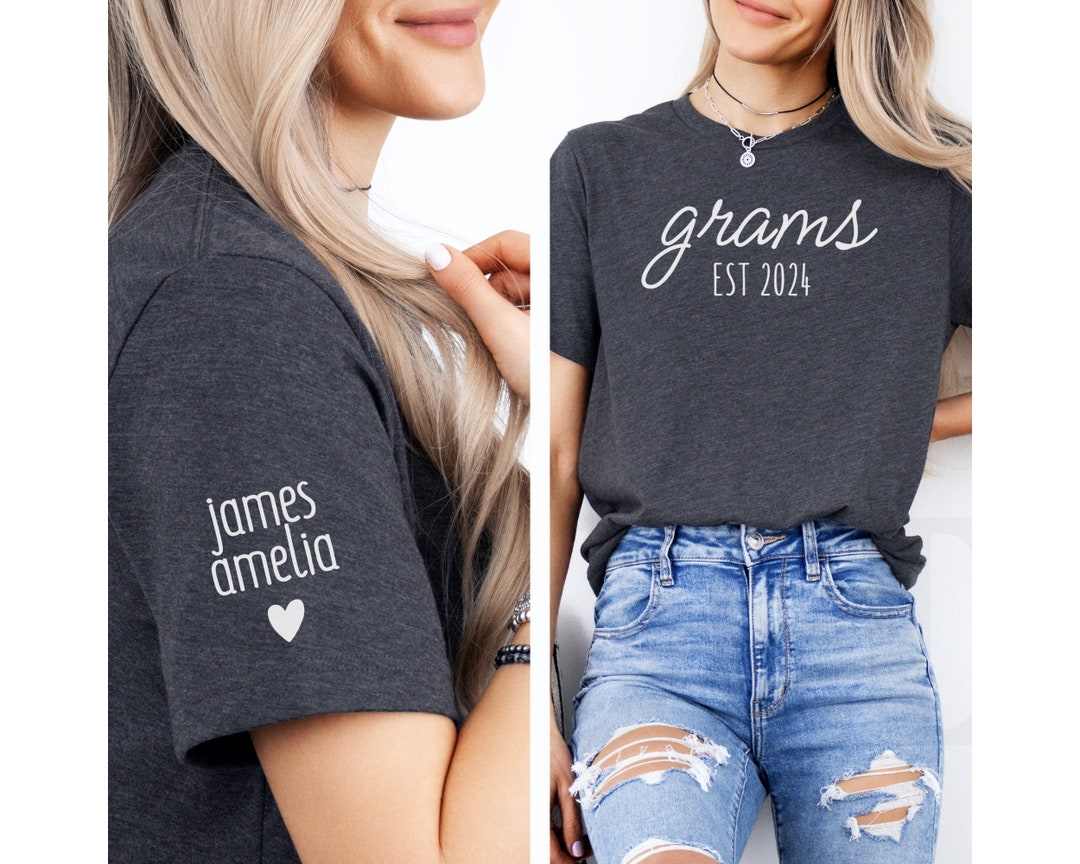 Personalized Grams Shirt With Grandkids Names on Sleeve Custom Grams ...