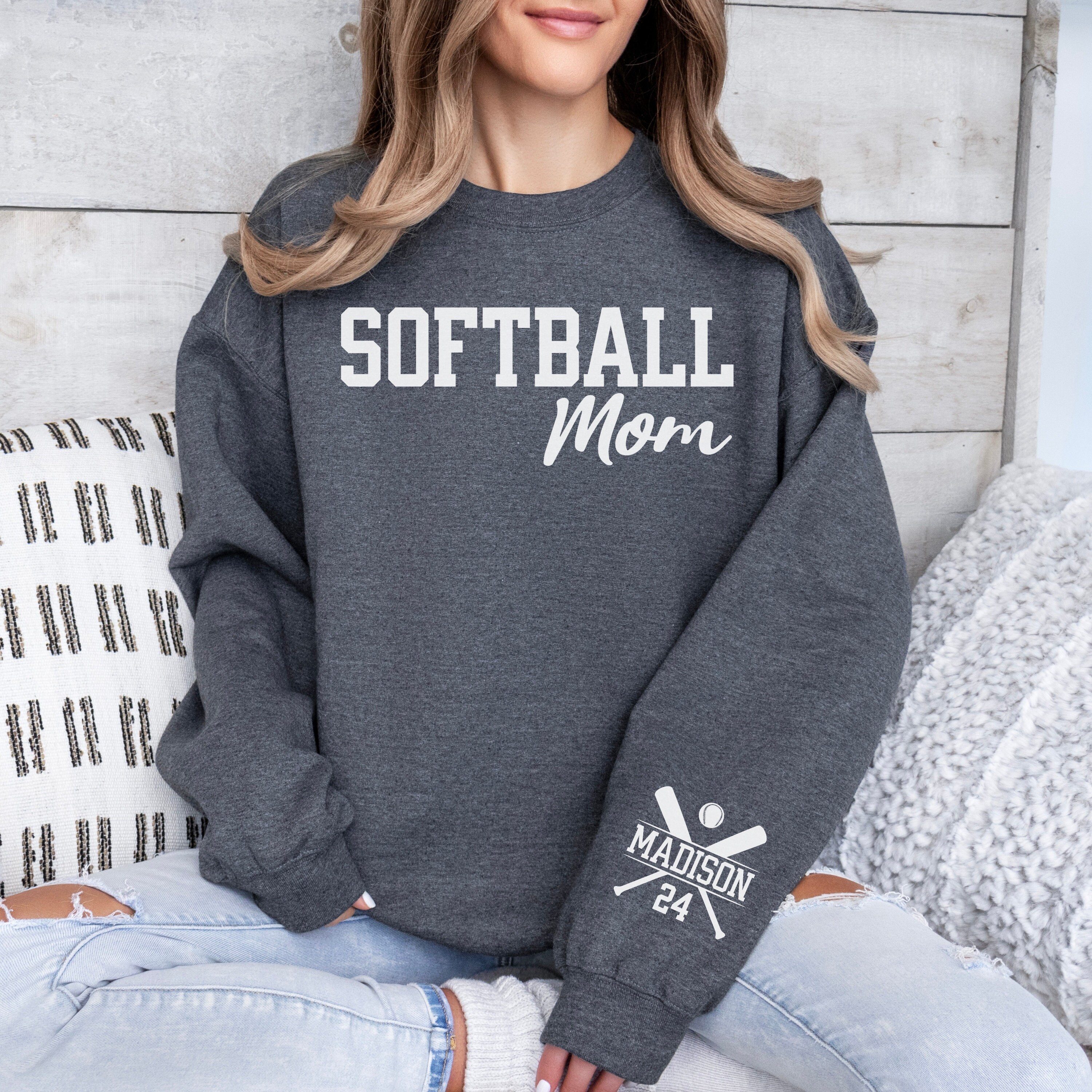 Personalized Softball Mom Sweatshirt Sleeve Print Custom Softball Mama ...
