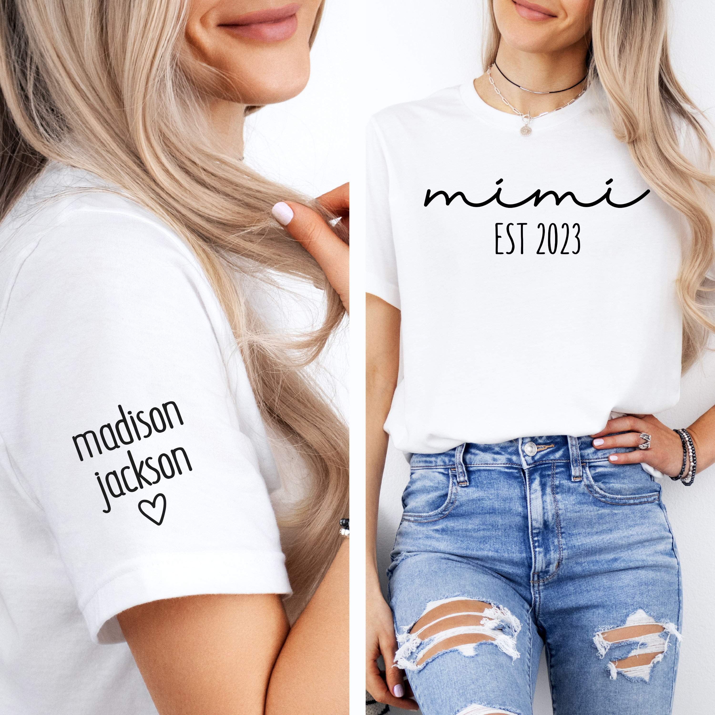 Custom Mimi Shirt With Grandkids Names on Sleeve Personalized Mimi Gift ...