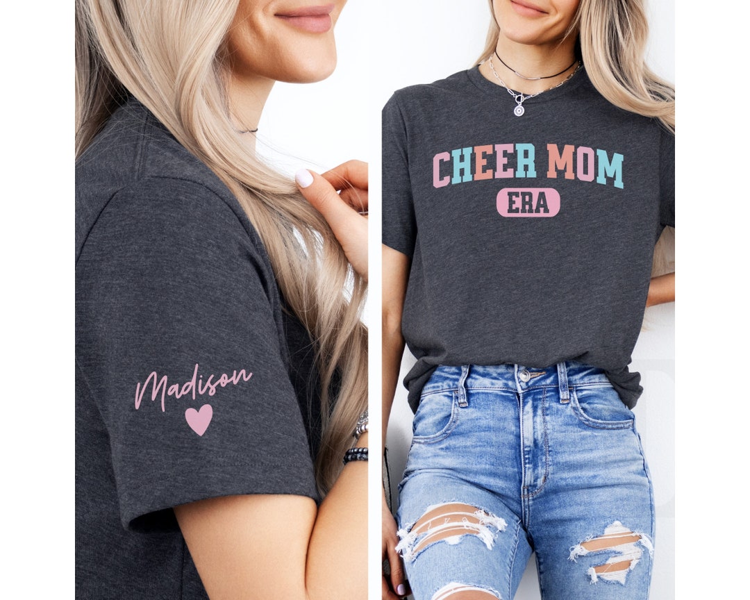 Custom Cheer Mom Era Shirt With Kids Name on Sleeve Print Cheer Mom ...