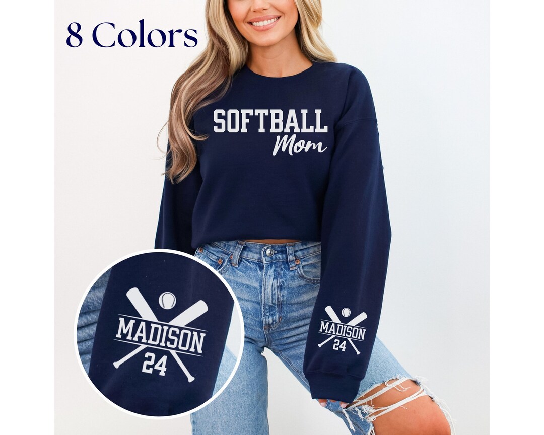 Personalized Softball Mom Sweatshirt Sleeve Print Custom Softball Mama ...