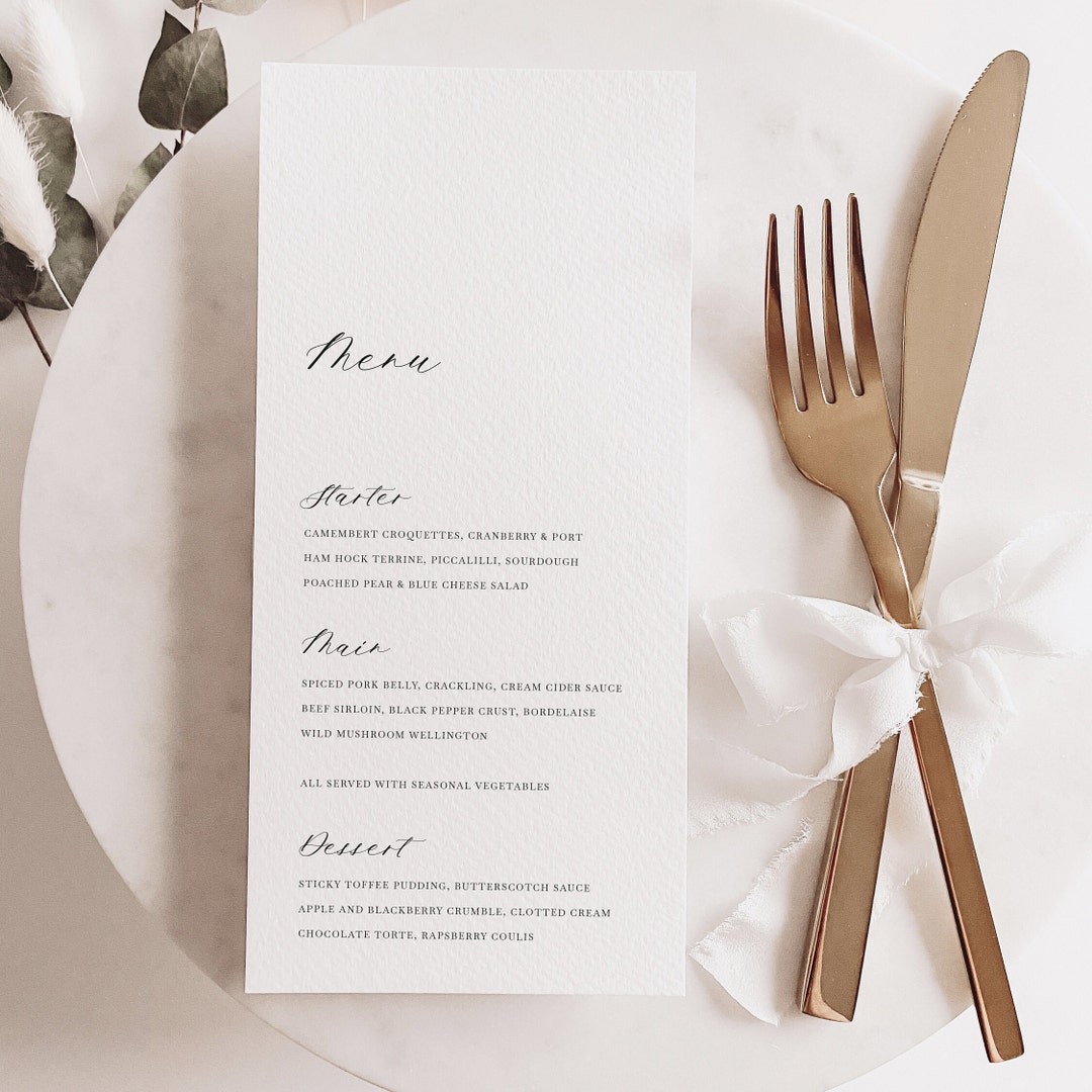 Elegant Calligraphy Menu Card for Weddings, Handmade Cotton Paper ...
