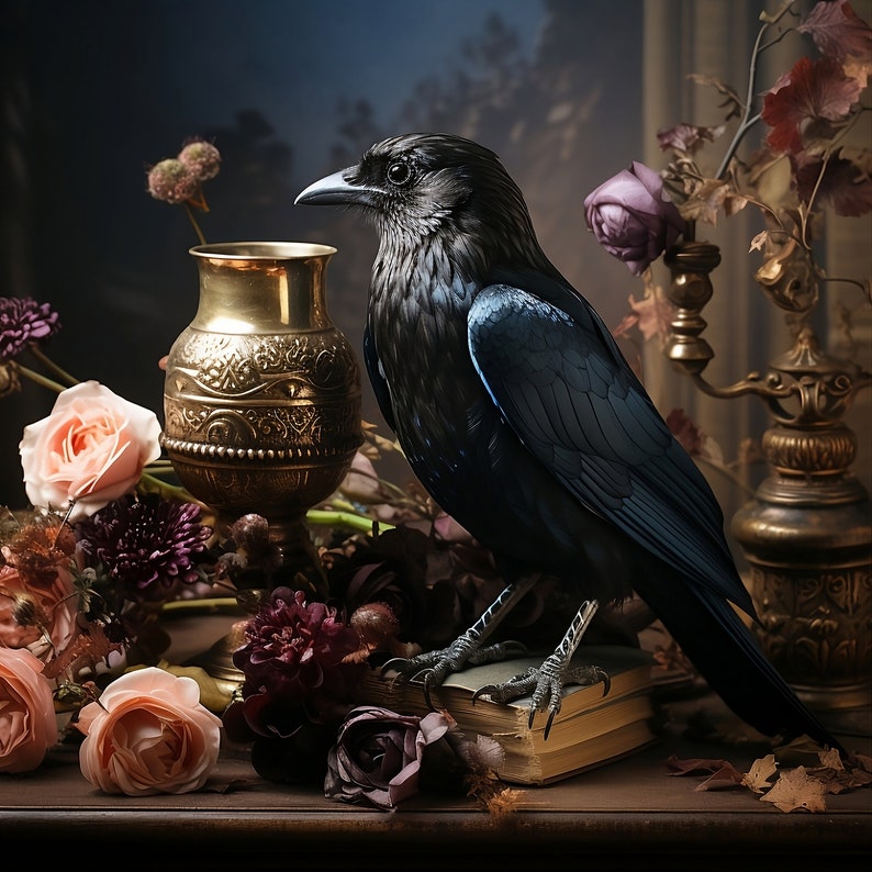 Printable Halloween Wall Art for Living Room Raven Painting - Etsy