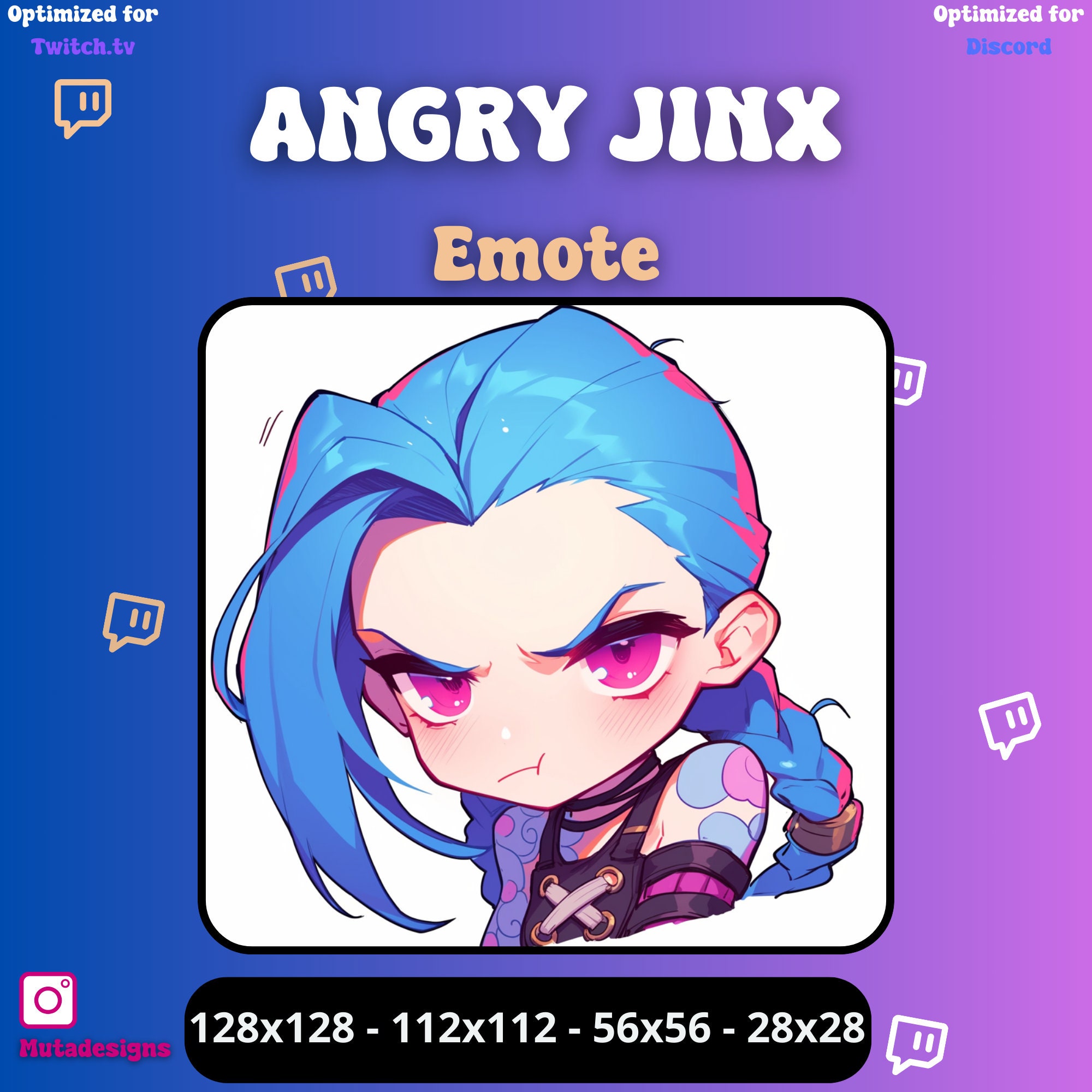 Emote Jinx Chibi League of Legends Angry for Twitch & Discord - Etsy
