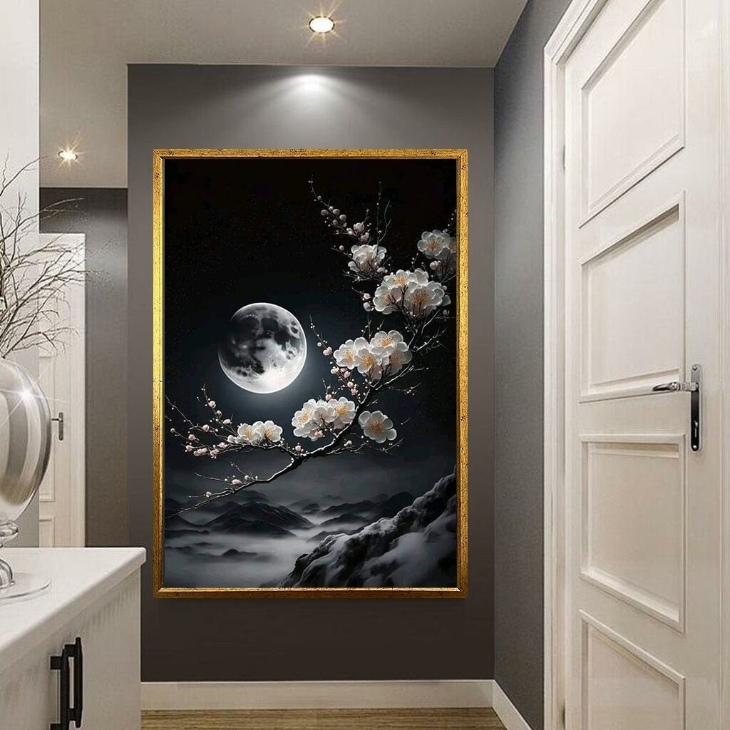 Full Moon Wall Art, Night Sky Canvas, Moon Retro Style Decor Art, Milky ...